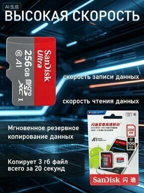 San Disk256 ГБ Карта памяти microSD — фото 1