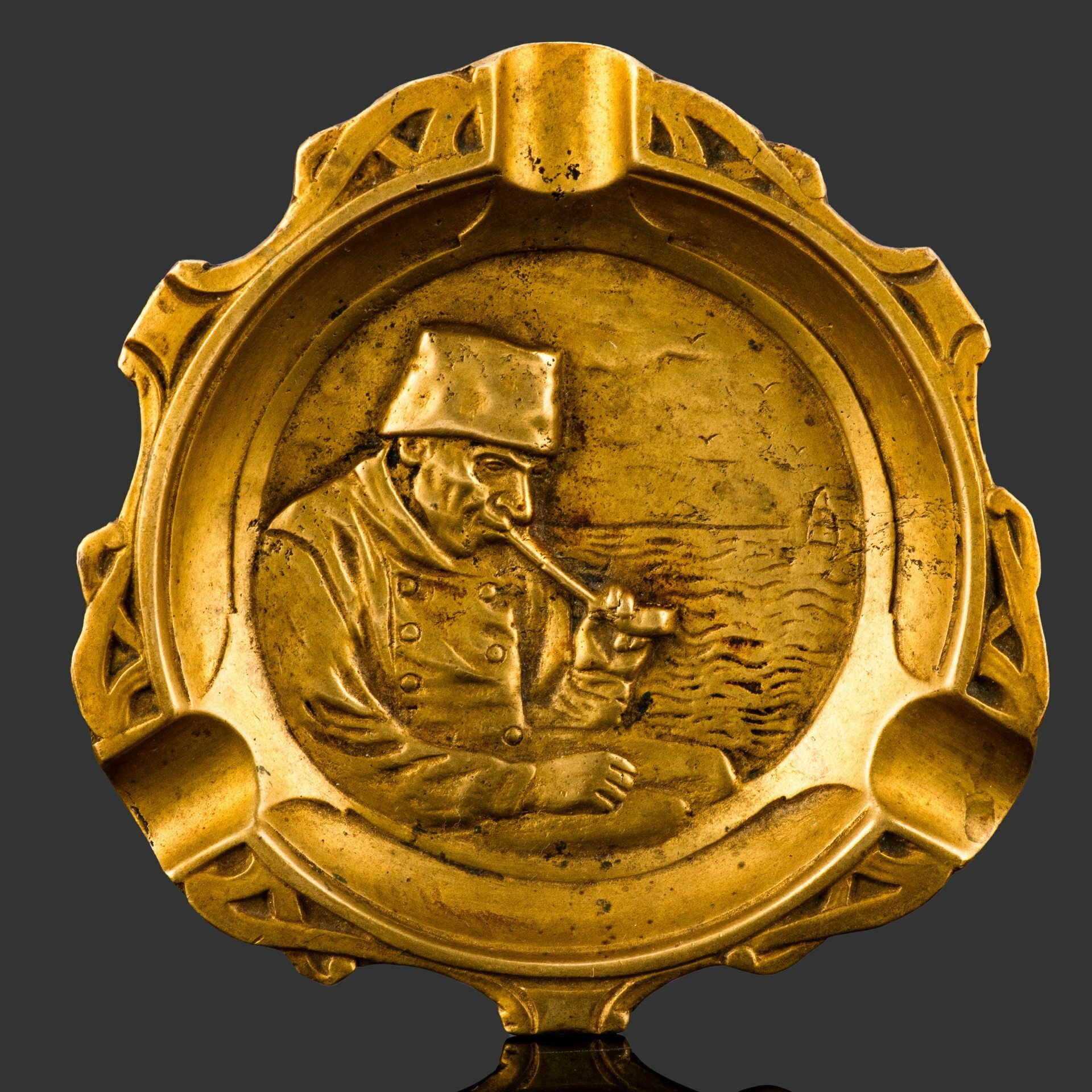 Пепельница "Моряк с трубкой", латунь, Западная Европа, 1930-1960 гг.