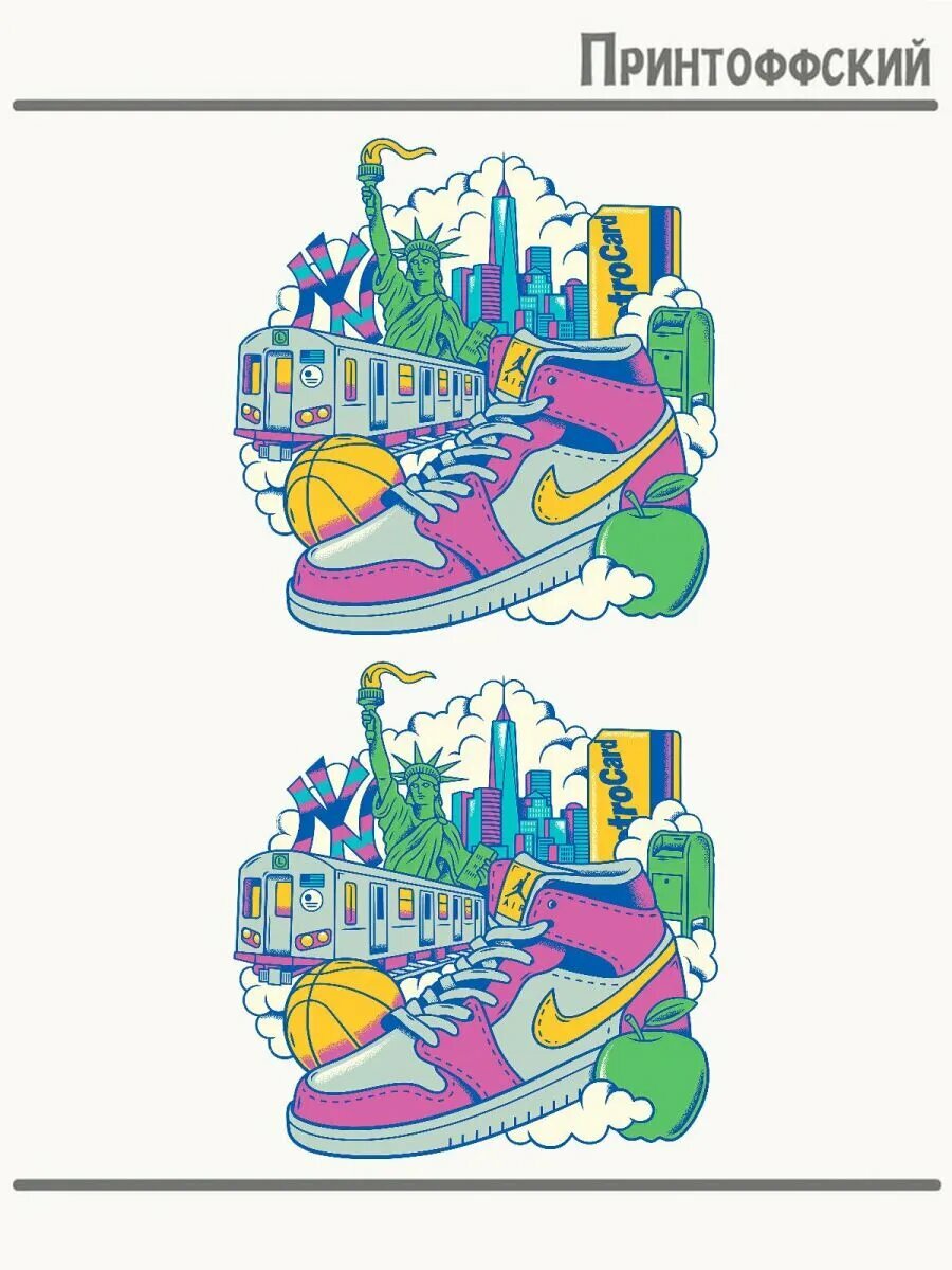 2-е (Две) Термонаклейки арт кроссовок nike найк город метро