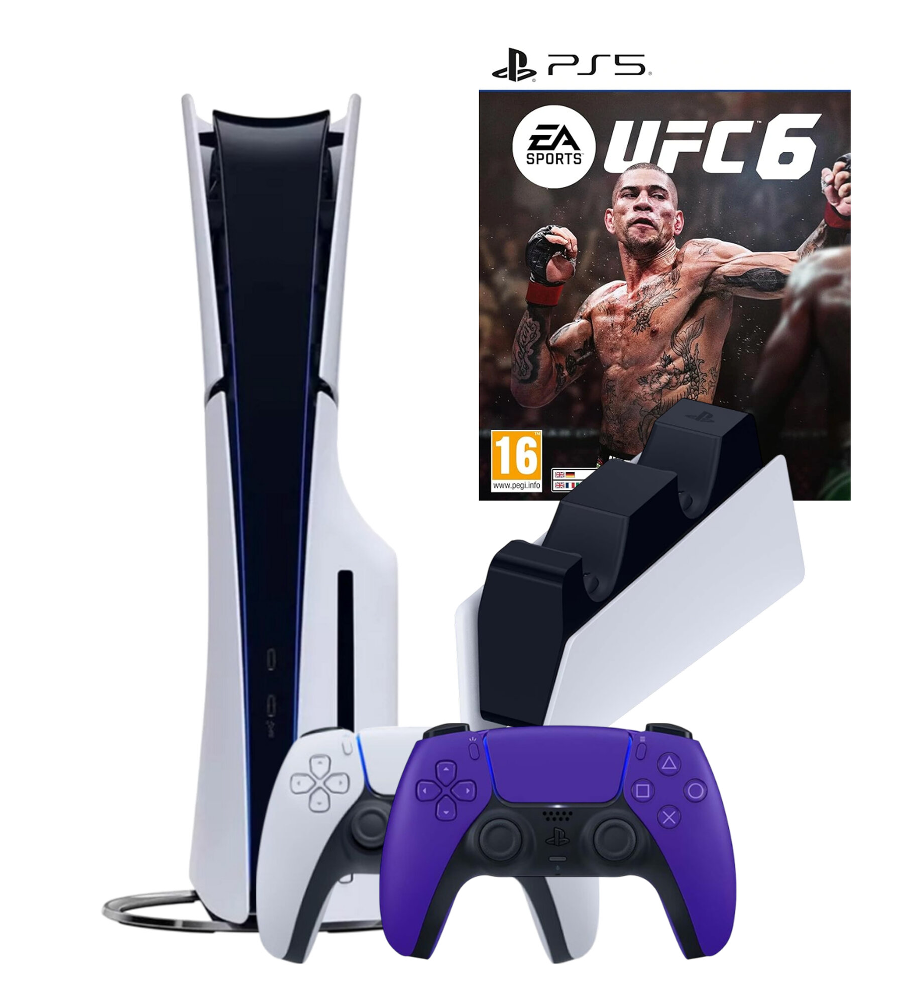 Игровая приставка PlayStation 5 Slim Disk + UFC6 + Dualsense Charging Station + DualSense PS5 Purple