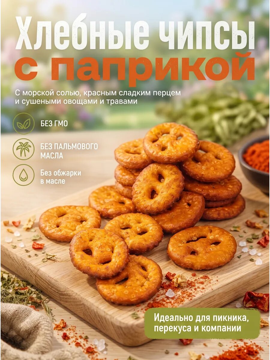Хлебные чипсы с паприкой,3х150гр