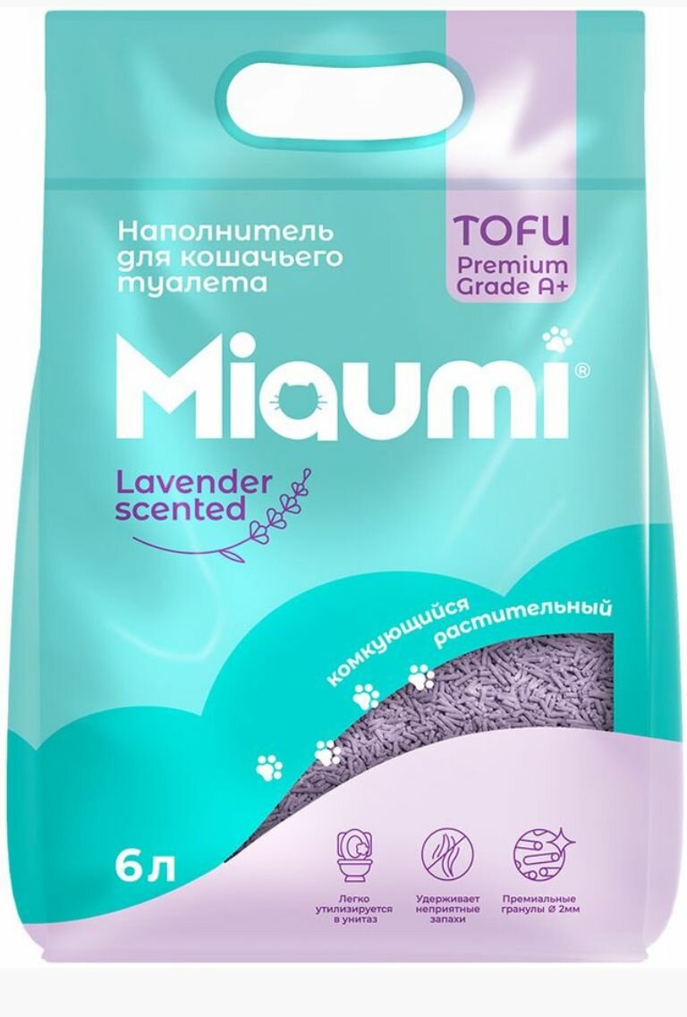Miaumi Наполнитель Соевый Комкующийся Лаванда 2550г.
