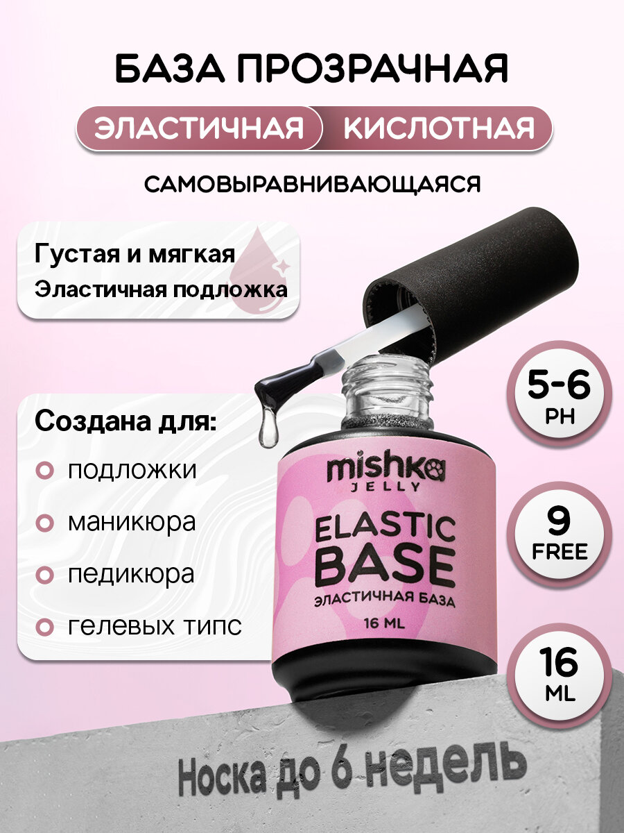 Эластичная база для ногтей, гель-лака и маникюра прозрачная Mishka Jelly Base Elastic