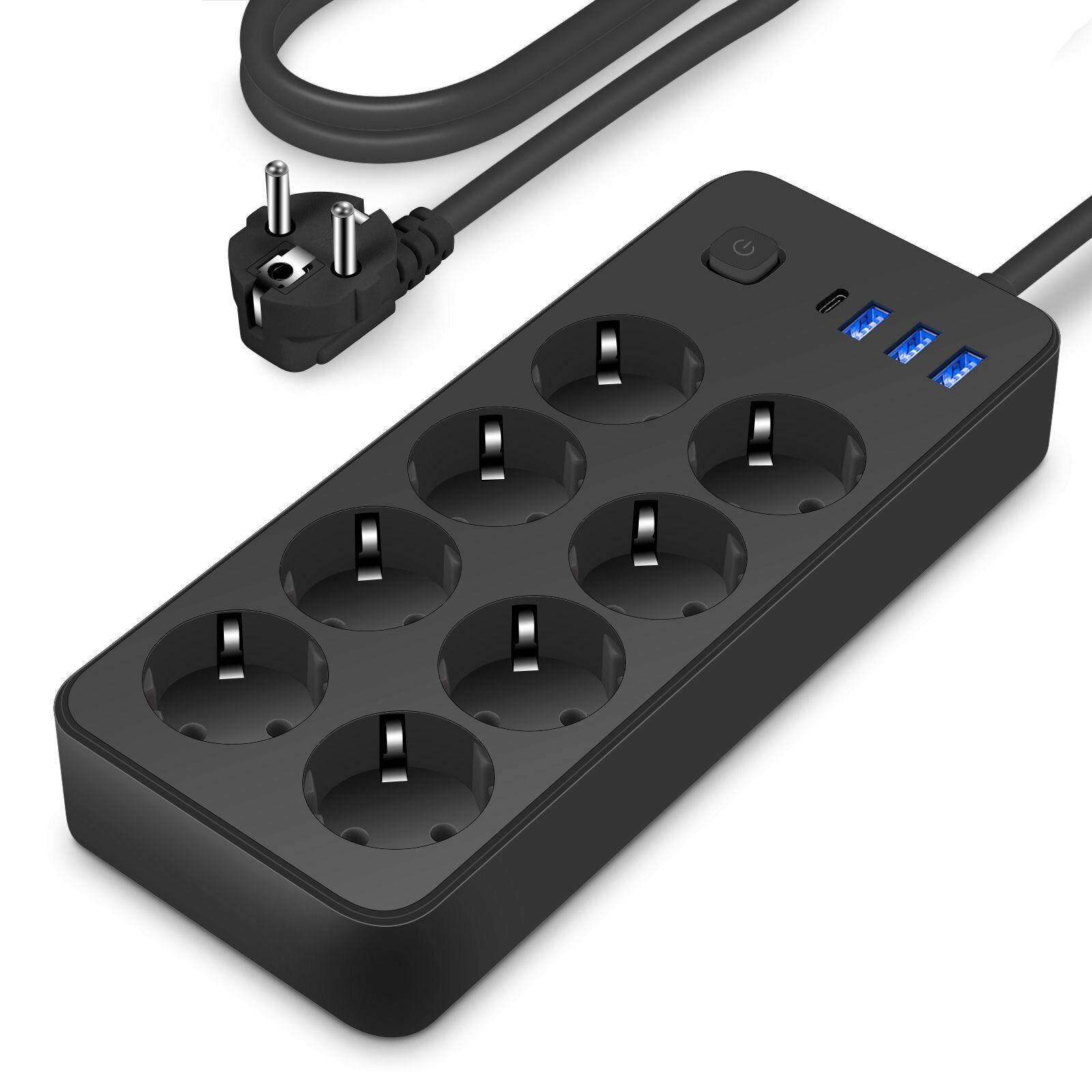 Сетевой фильтр 12 в 1 Wiwu Power Strip EU, 3 USB, 1 Type-C, 8 розеток, белый