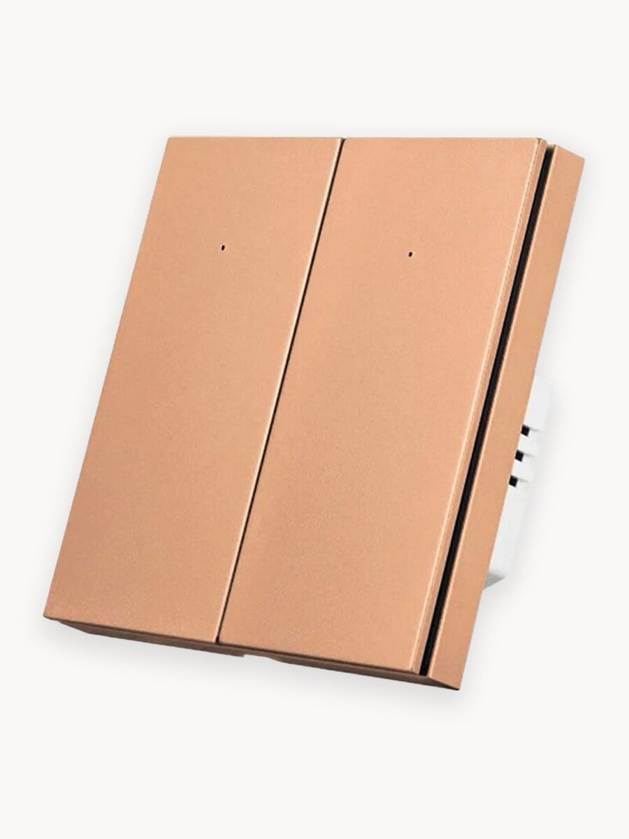 Умный выключатель с Алисой, выключатель с Wi-Fi двухклавишный золотой, подключение с нулем и без нуля