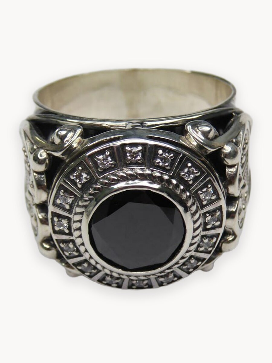 Кольцо, серебро, 925 проба, чернение, фианит