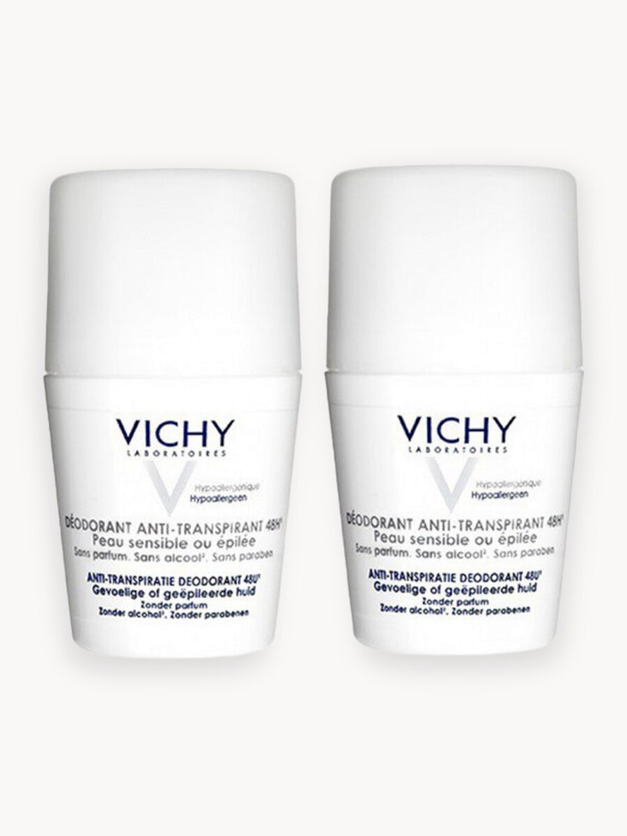Дезодорант Vichy, для чувствительной кожи, шариковый, набор 2шт, 48ч, без спирта