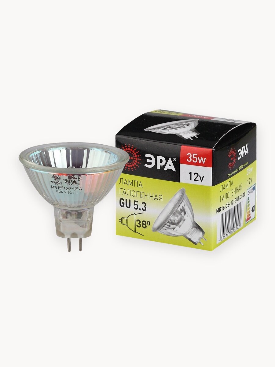 Лампочка галогенная ЭРА GU5.3 35 Вт софит 3000К теплый белый свет, 1 шт