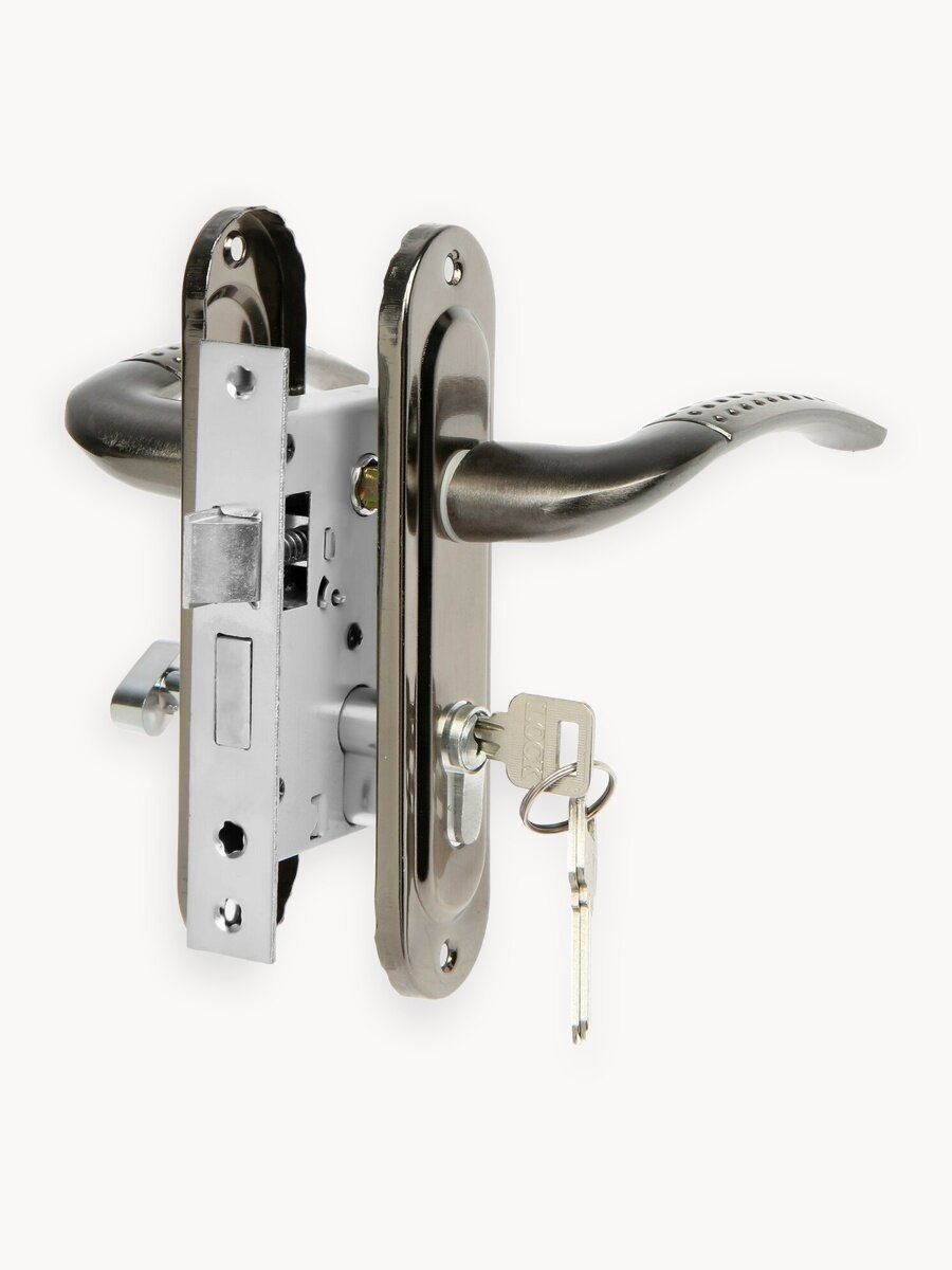 Замок врезной LOCKLAND RD002, с ручкой, 3 ключа, цвет черный никель