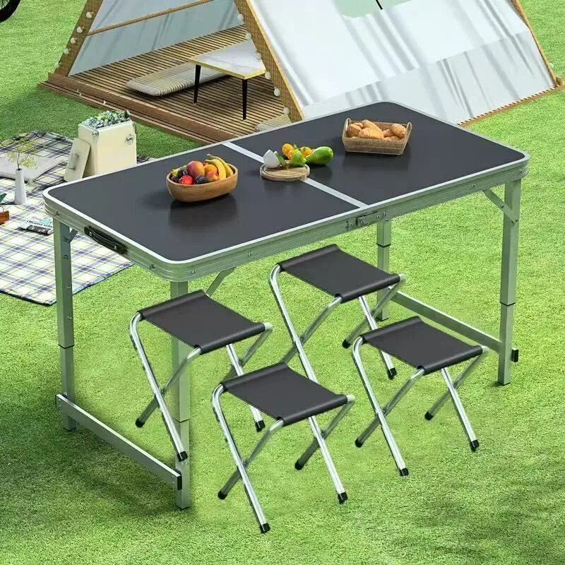 Стол складной туристический 120x60x70 см, 5.5 кг, зеленый, алюминиевый, с 4 стульями