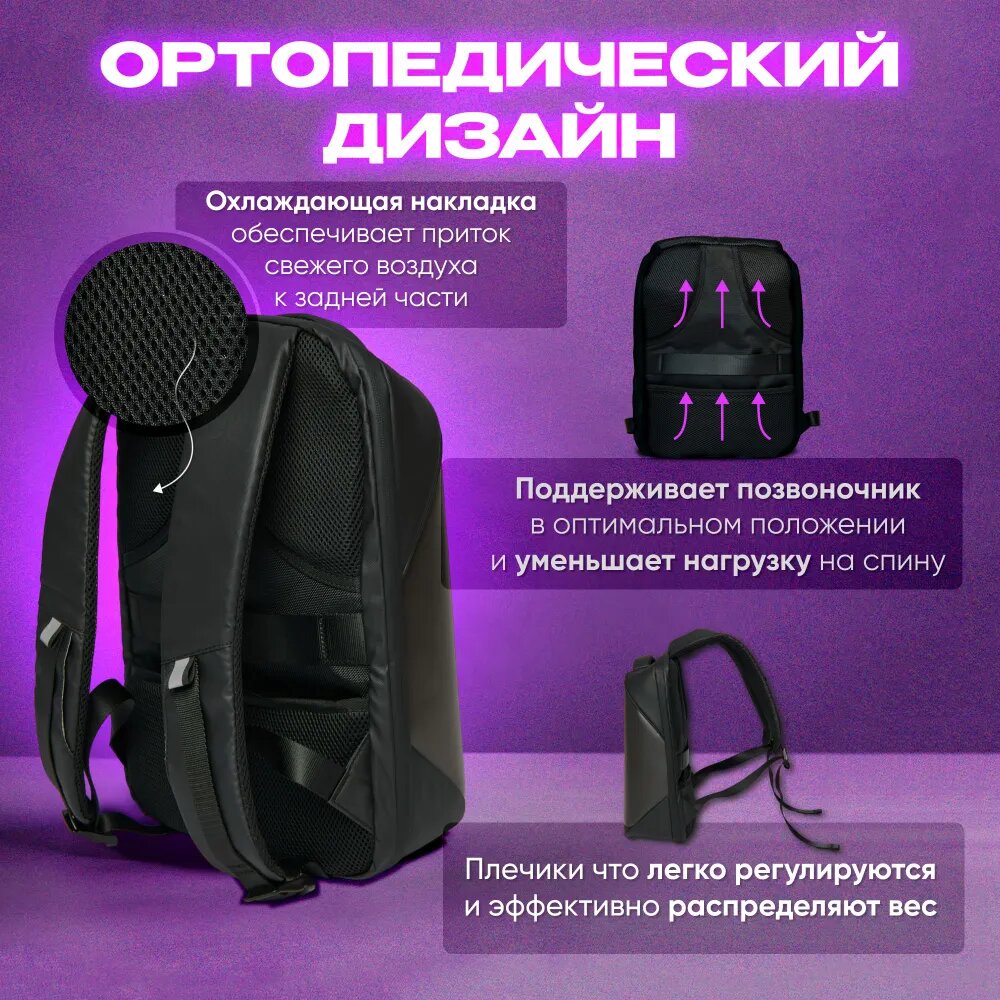 Рюкзак с LED-экраном, черный, с USB-портом, для мальчиков и девочек, унисекс, для школы — фото 1