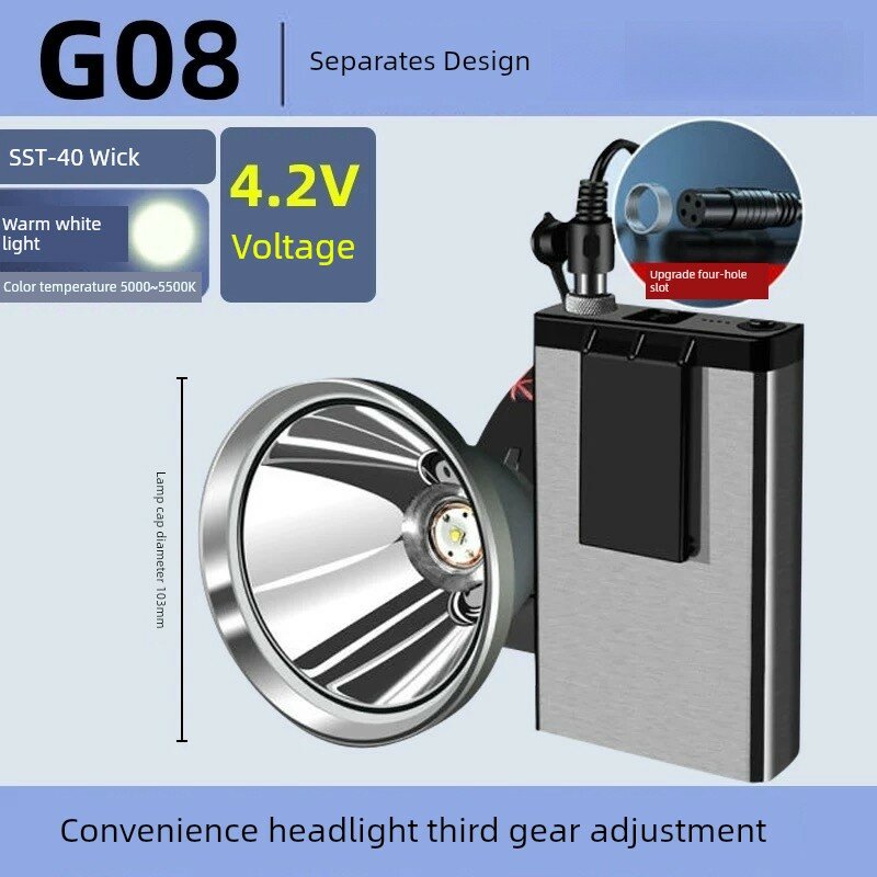 Головной фонарик LED 3.7В белый свет чип G08-SST40 перезаряжаемый дальний свет для охоты