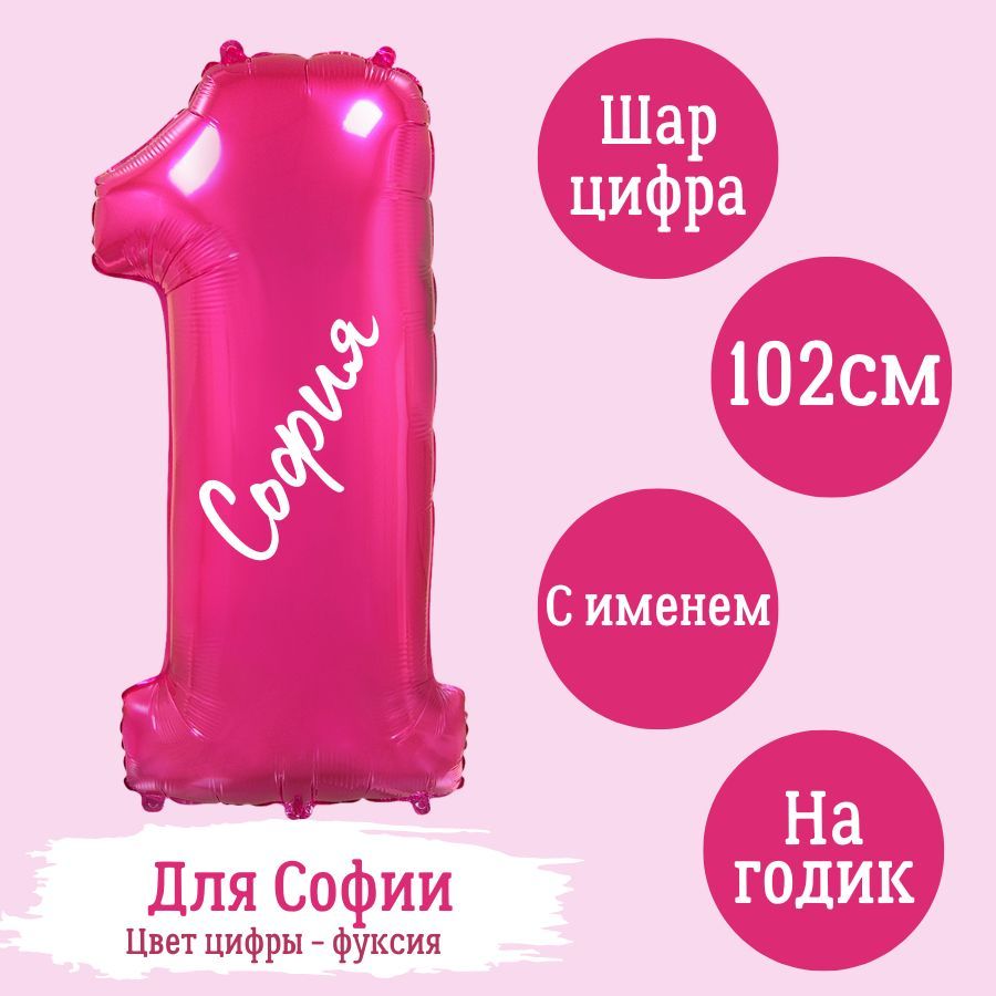 Цифра шар именная, розовая (цвет фуксия), фольгированная с надписью "София", 102см