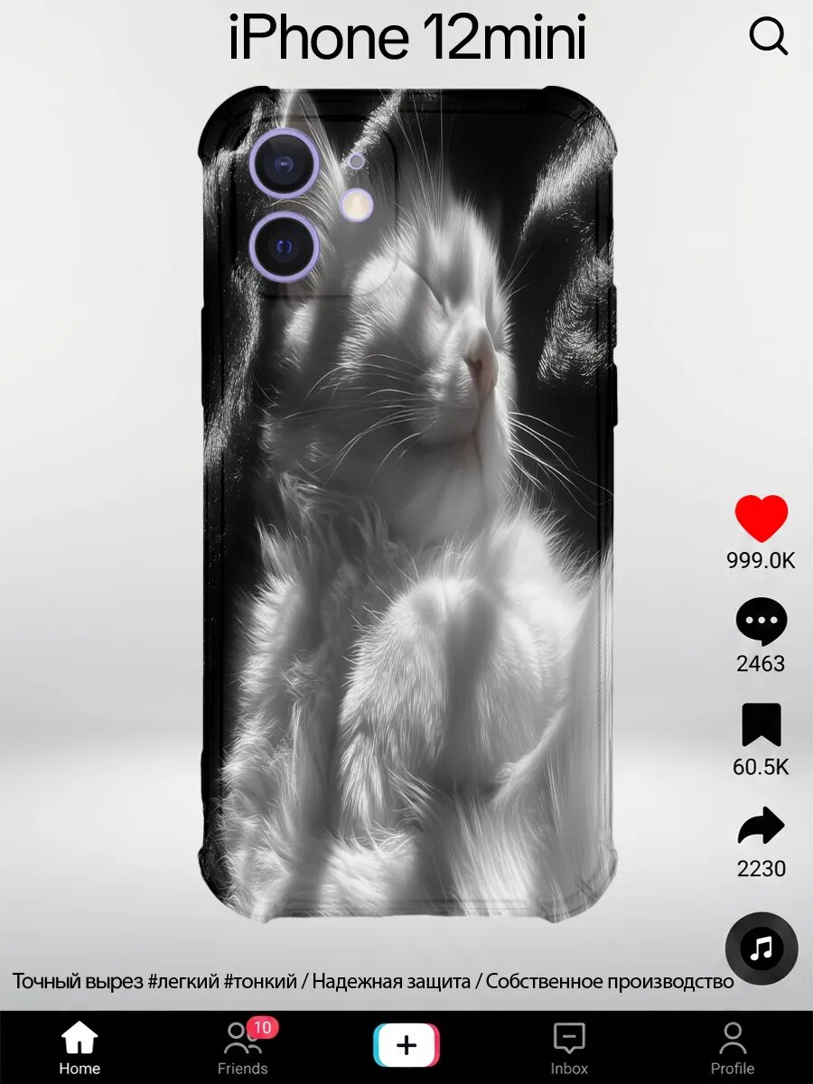 Чехол на iPhone 12 Mini белый котенок в лучах света