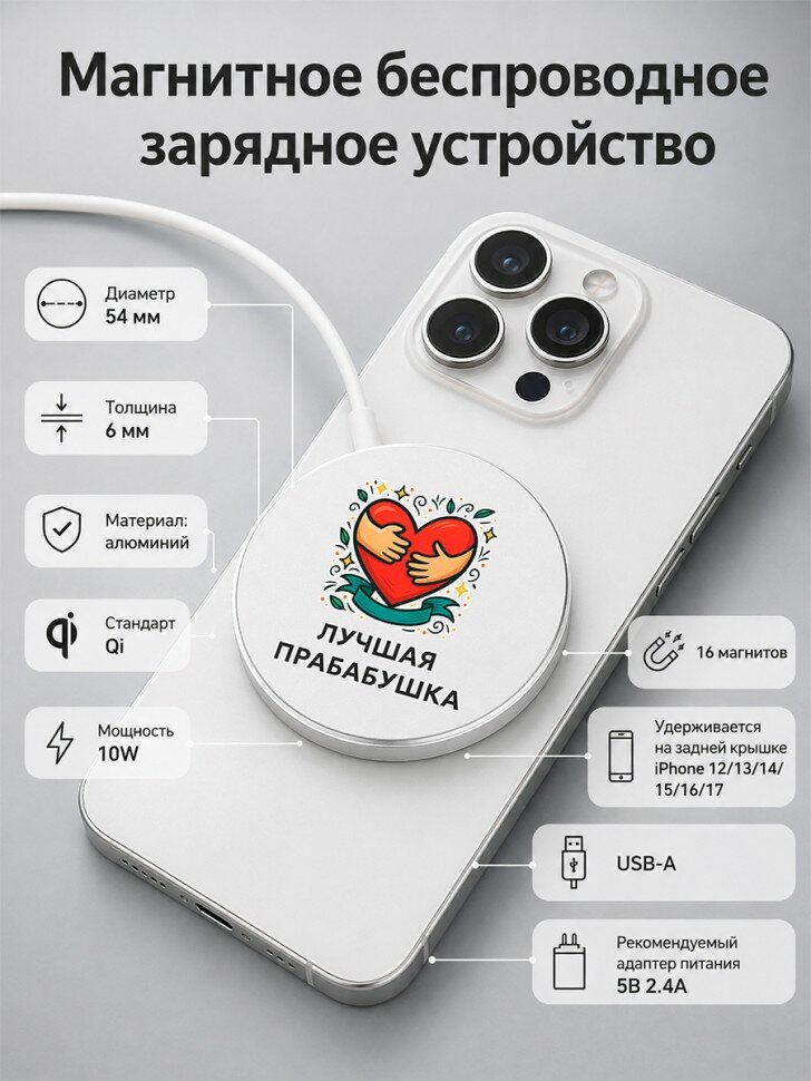 Магнитное беспроводное зарядное устройство "лучшая прабабушка"