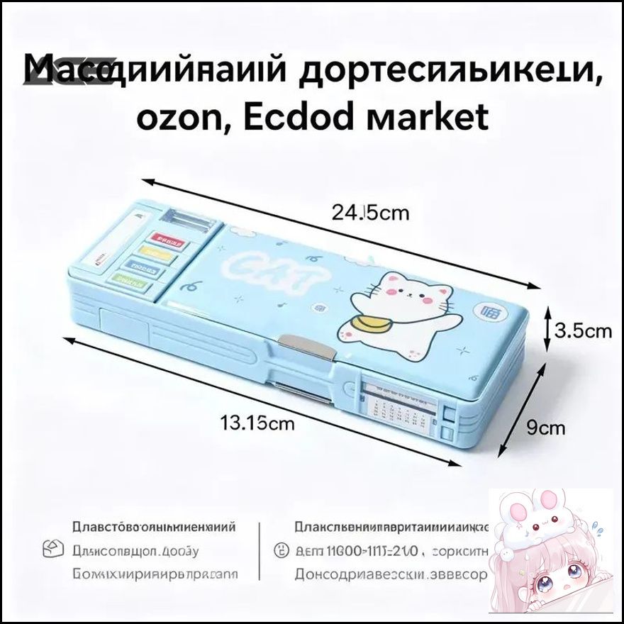 Многофункциональный пенал с мультяшным рисунком котик, органайзер для канцтоваров с календарем и точилкой