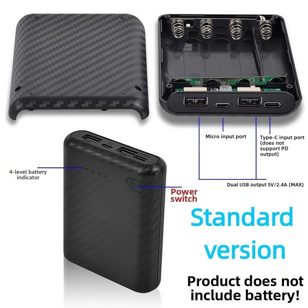 Портативная коробка для power bank 4 слота 18650