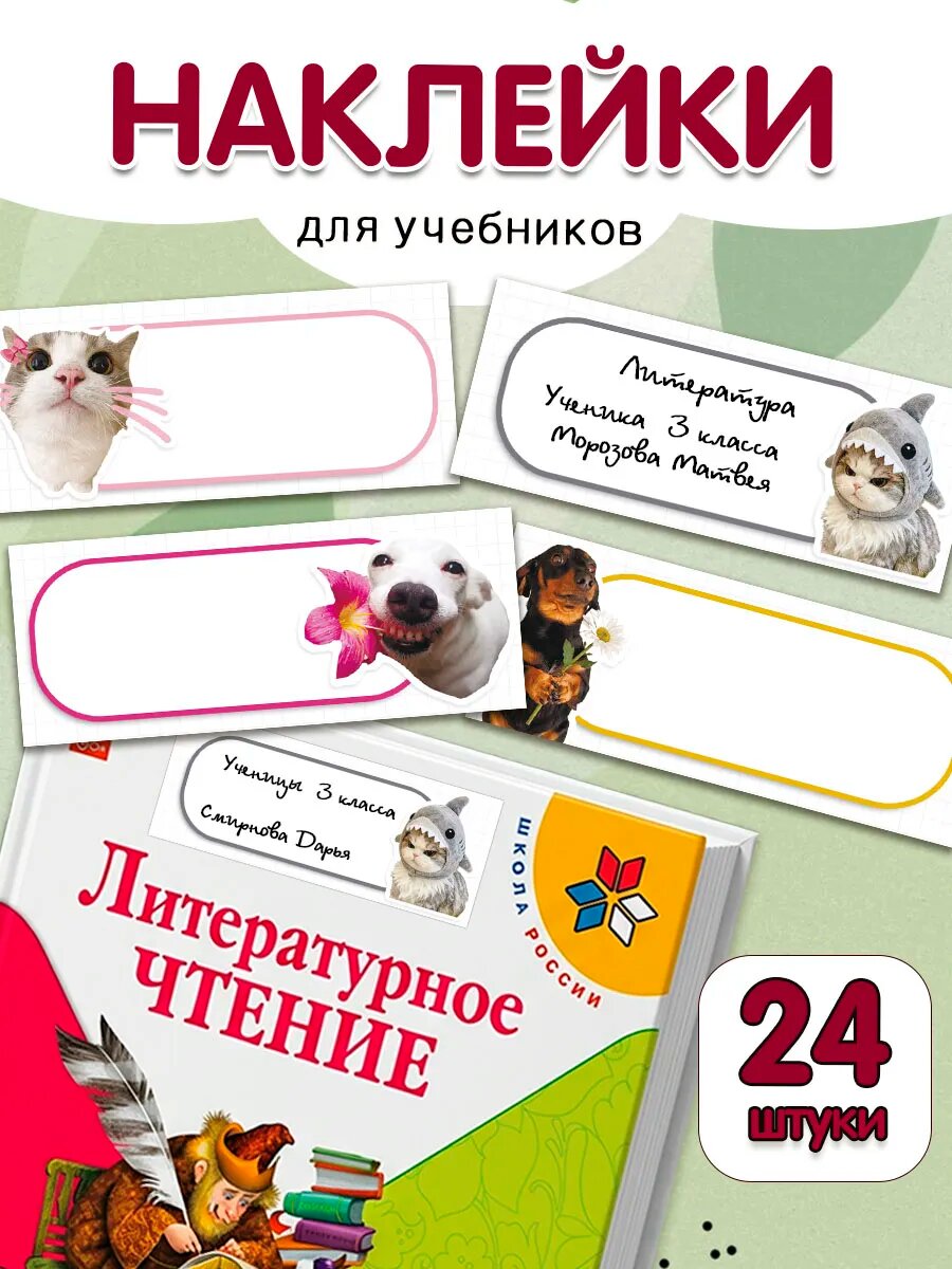 Наклейки на тетради и учебники для подписи школьные