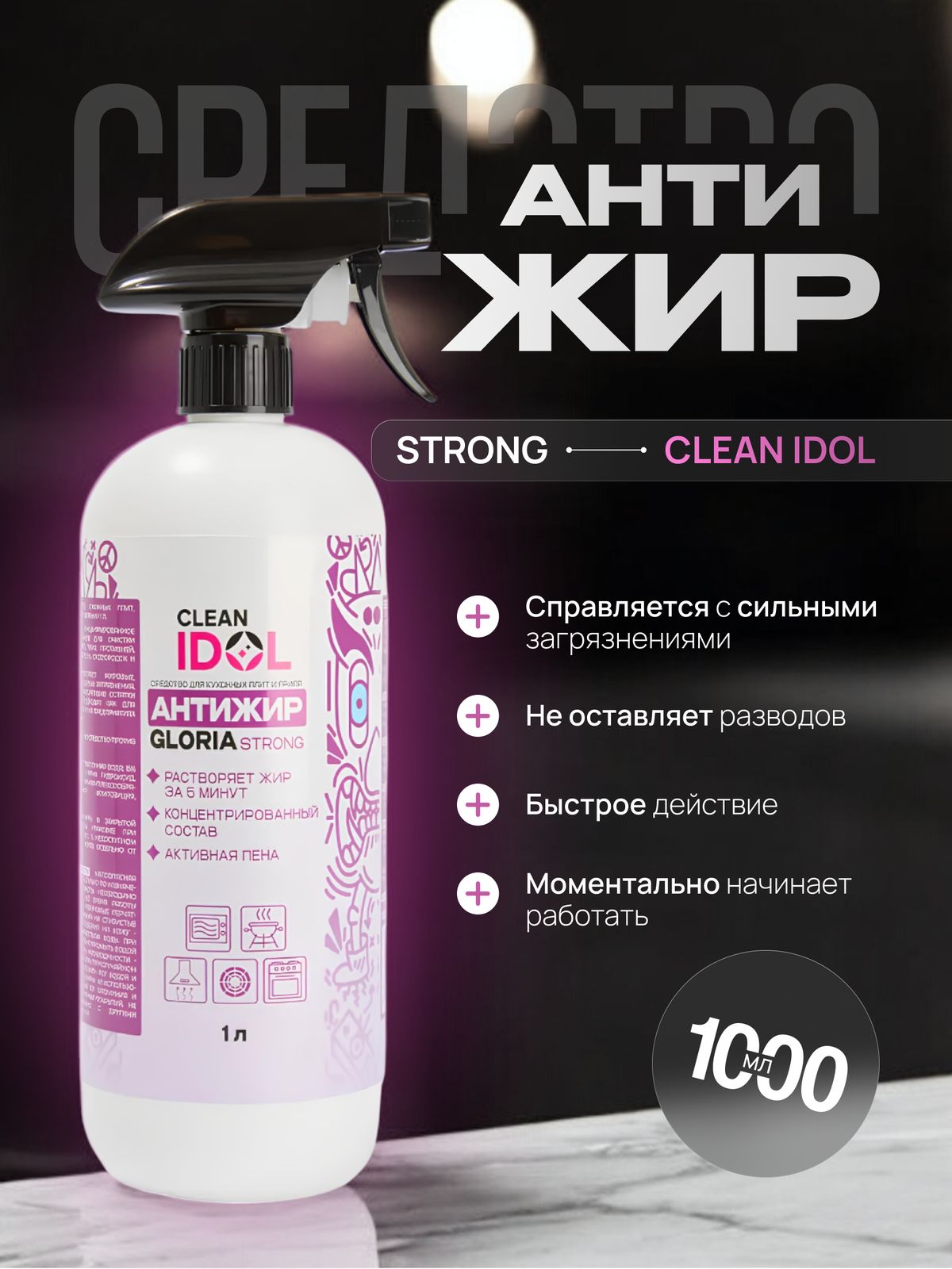 Средство для удаления жира / Антижир Стронг / Clean Idol Gloria Strong (1л)