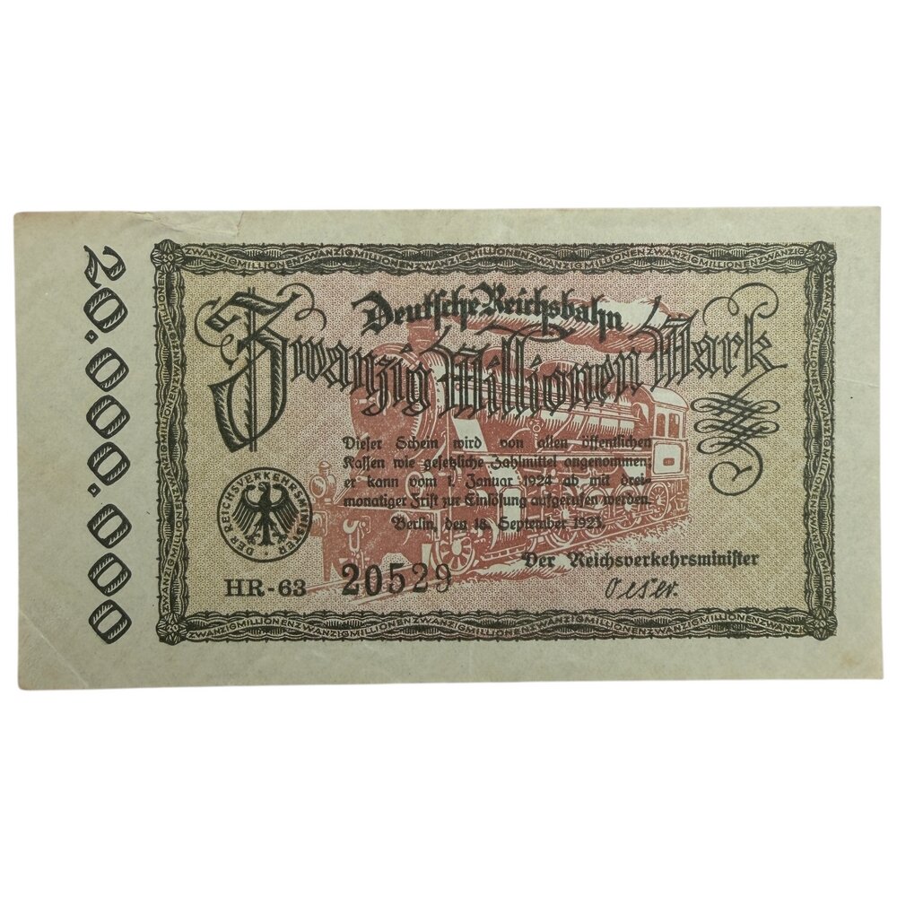 Веймарская республика, Берлин, железная дорога 20000000 марок 1923 г. (Серия HR-63)