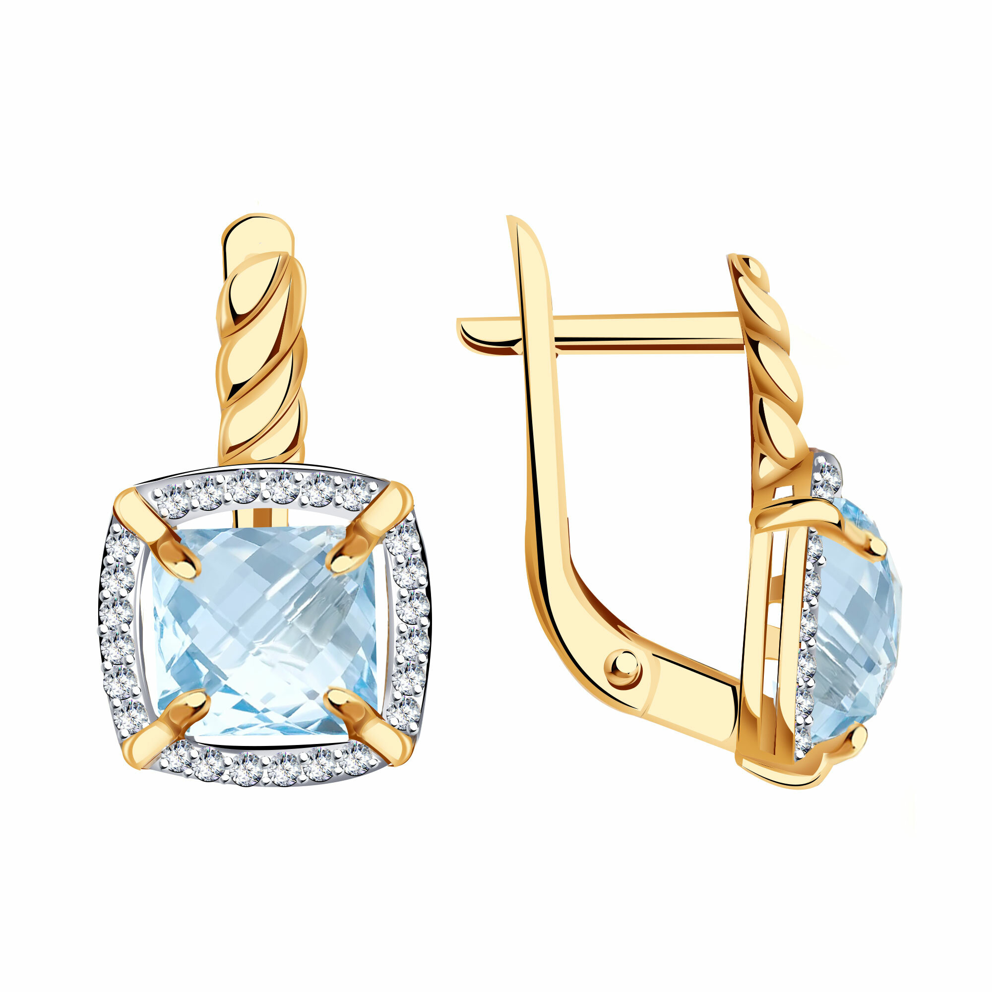 Серьги Diamant online, красное золото, 585 проба, топаз, фианит