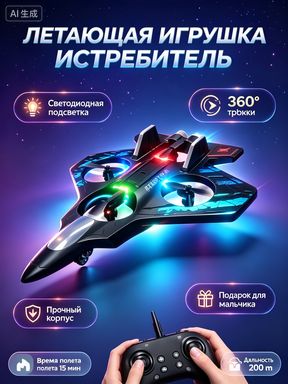 Радиоуправляемая летающая игрушка для мальчиков, модель истребителя с LED подсветкой, выполняет 360 трюки, прочный корпус, подарок детям