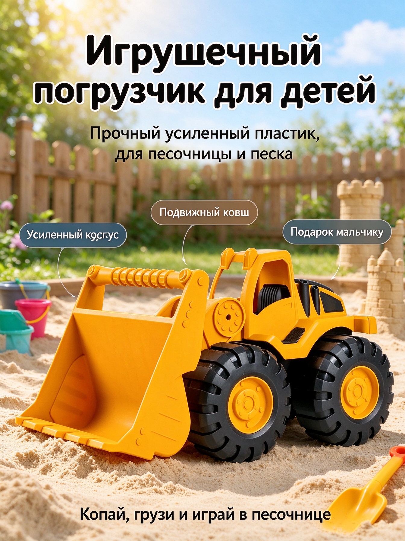 Прочный экскаватор и самосвал для детей, для песка и песочницы, усиленный пластик