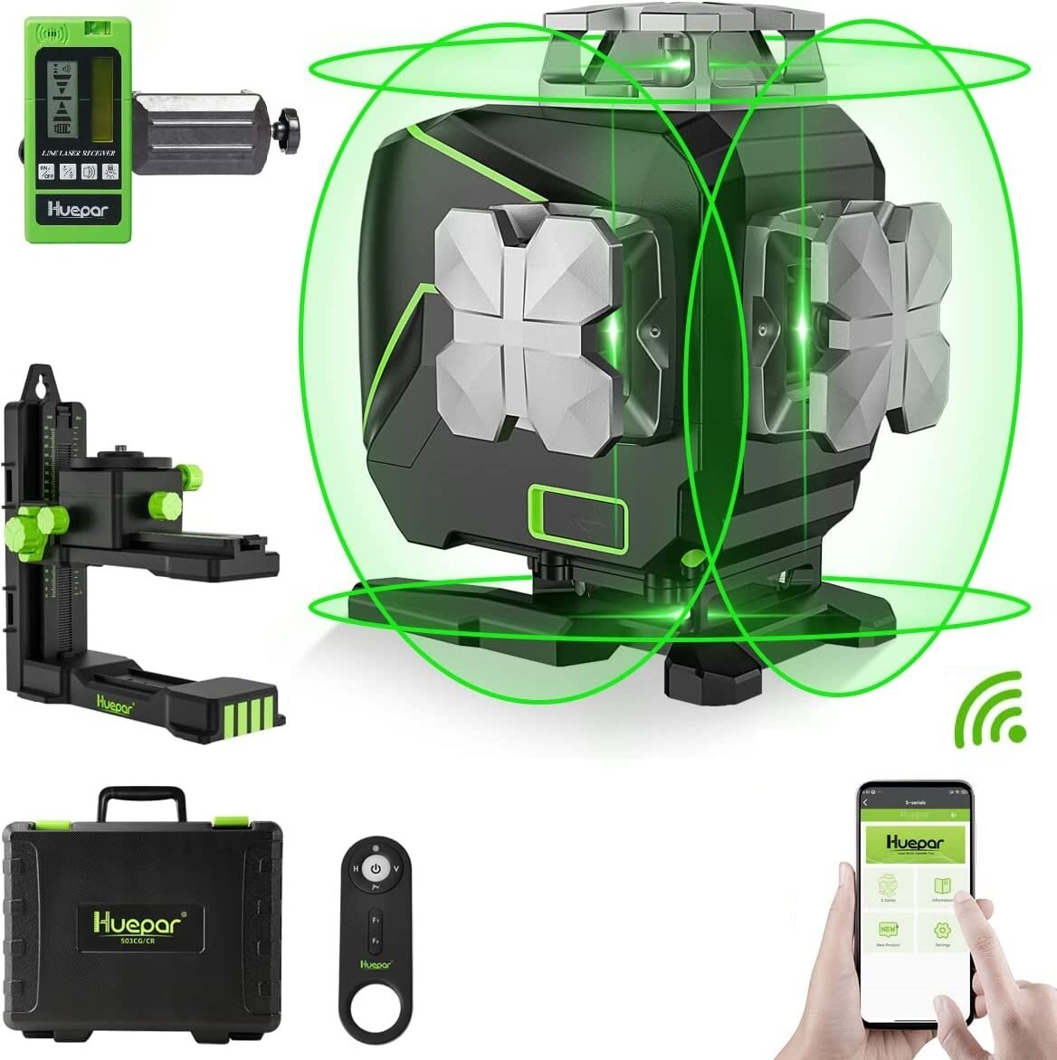 Лазерный уровень Huepar S04CG 5RG с приёмником луча