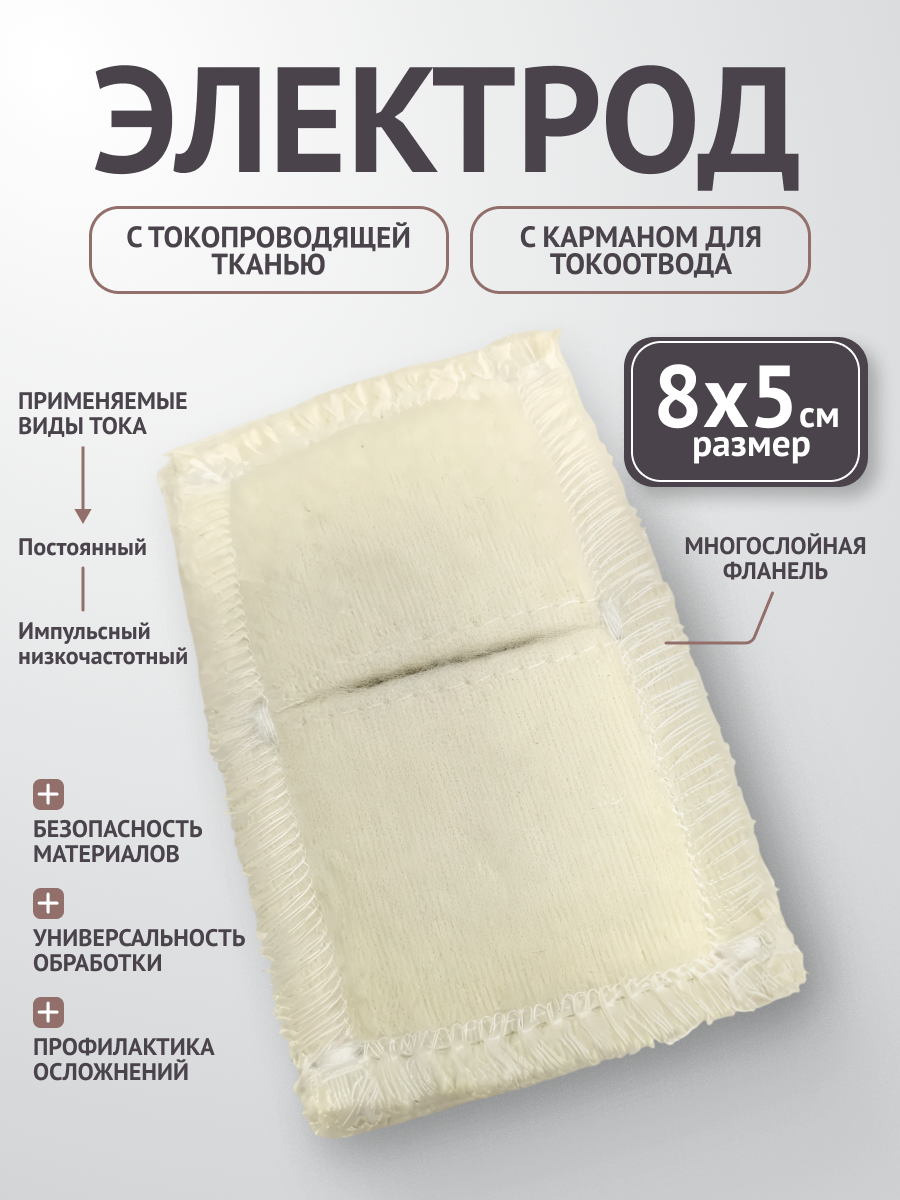 Электрод с токопроводящей тканью прямоугольный 50х80 (к Поток-1, Элфор-Проф)