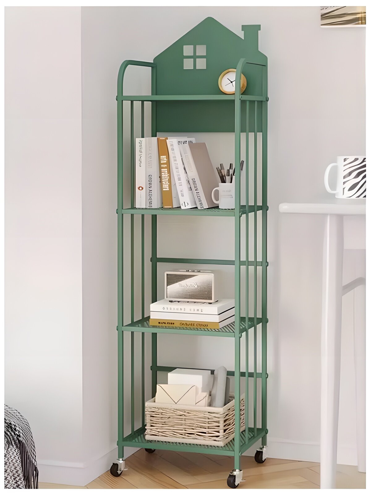 Стеллаж Четырехэтажный Передвижной Книжный С Колесами 35x25x126cm