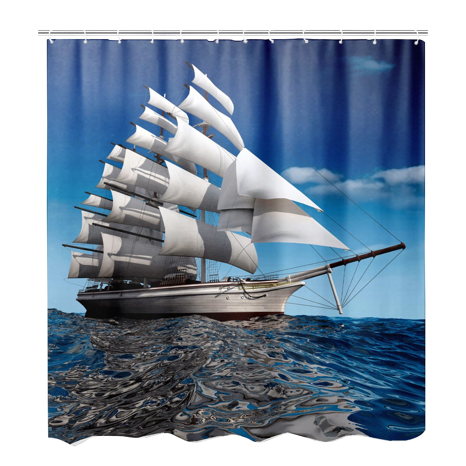 Штора (занавеска) для ванной / душа водоотталкивающая тканевая с кольцами 180 x 180 см Парусник