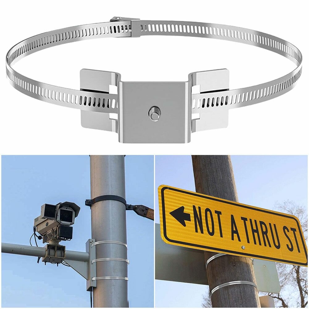 Регулируемый кронштейн для табличек, крепление на столб, под расширительные баки, нержавеющая сталь, диам 101.6-381 мм