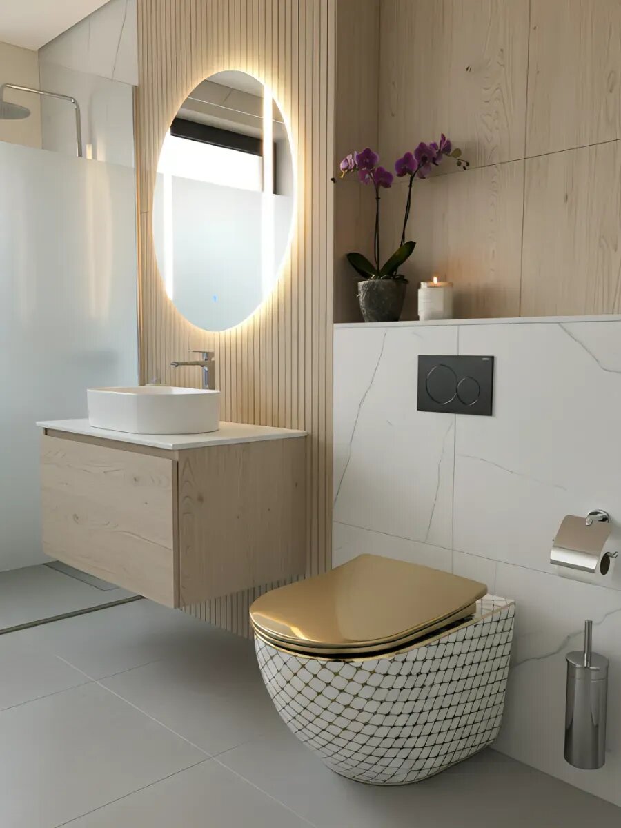 Унитаз подвесной "Золотой стиль", круговое смывание, подвесной, овальный