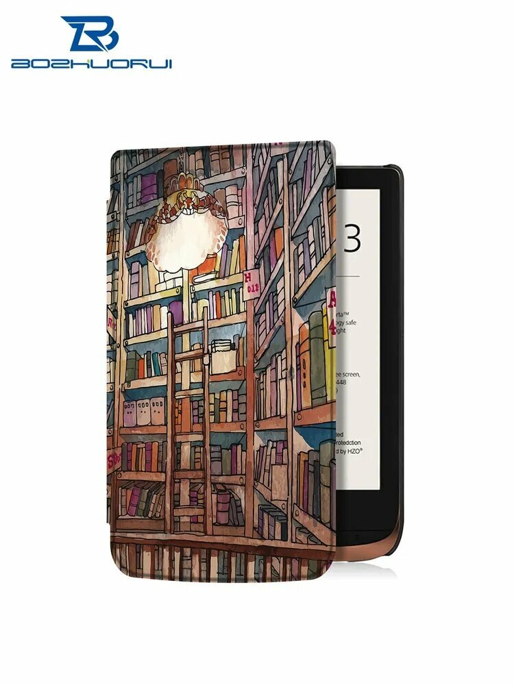 BOZHUORUI Чехол для PocketBook 606, 616, 617, 618, 627, 628, 632, 633 e-Reader - Тонкий легкий чехол из искусственной кожи с автоматическим сном/пробуждением
