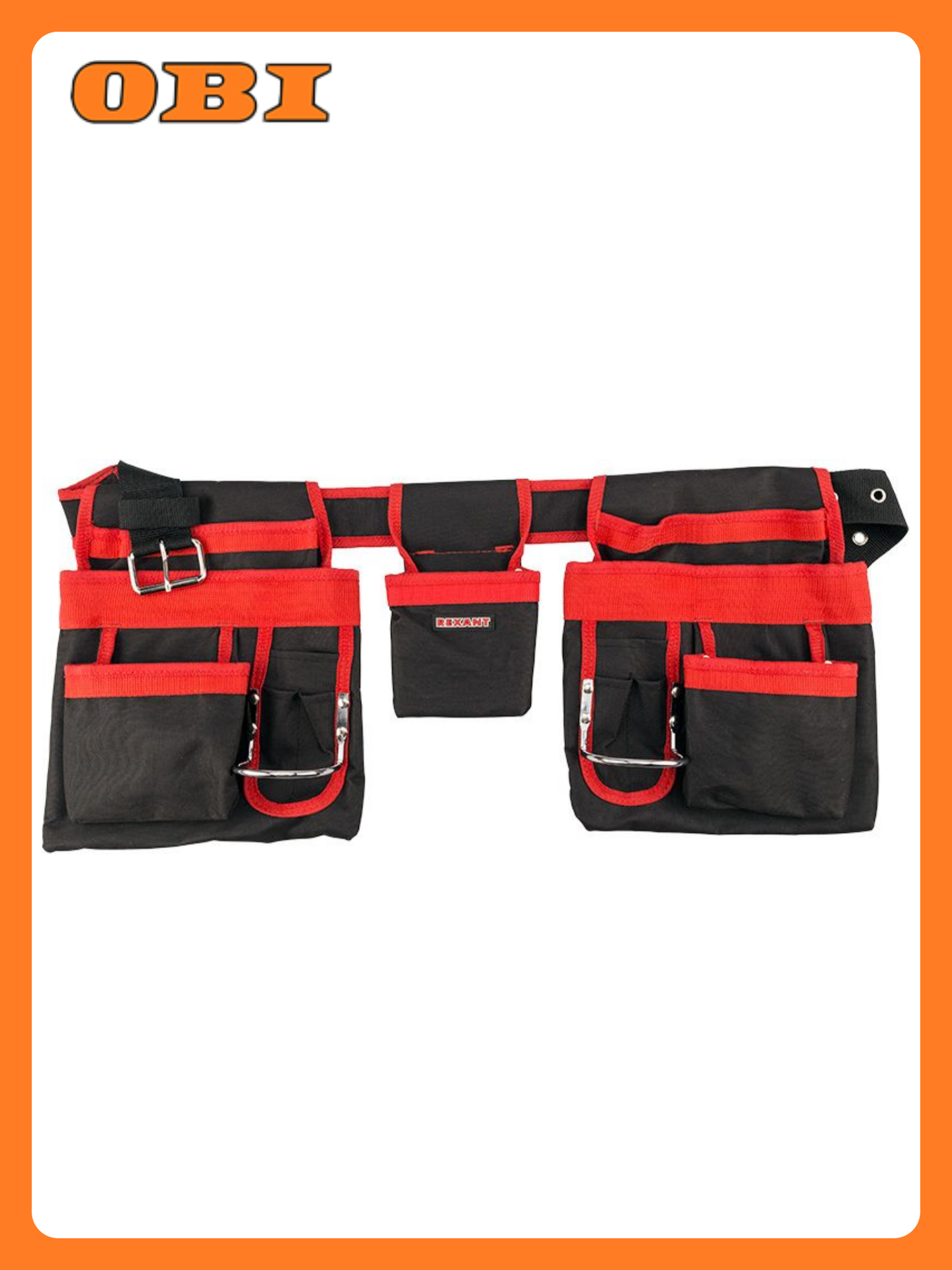 Сумка-пояс REXANT RE-15, для инструментов, водонепроницаемая, 15 карманов, черная/красная