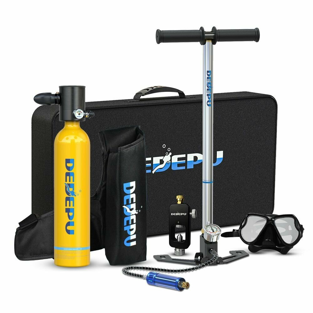 Мини акваланг черный для подводного плавания 0,5 л, + Маска на глаза + насос