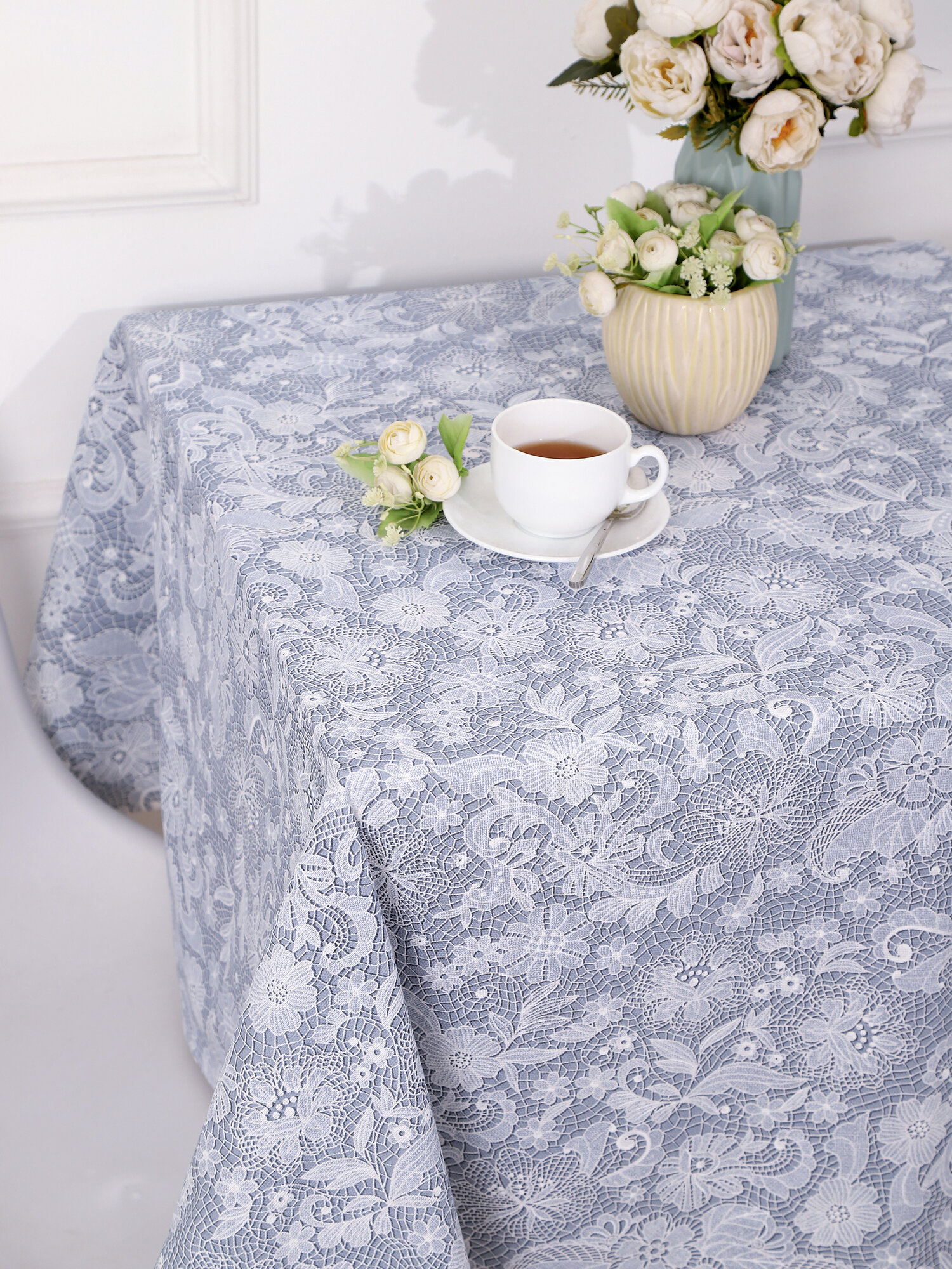 Скатерть на стол Lizzy Home 100% хлопок рогожка 150х180 рисунок кружево
