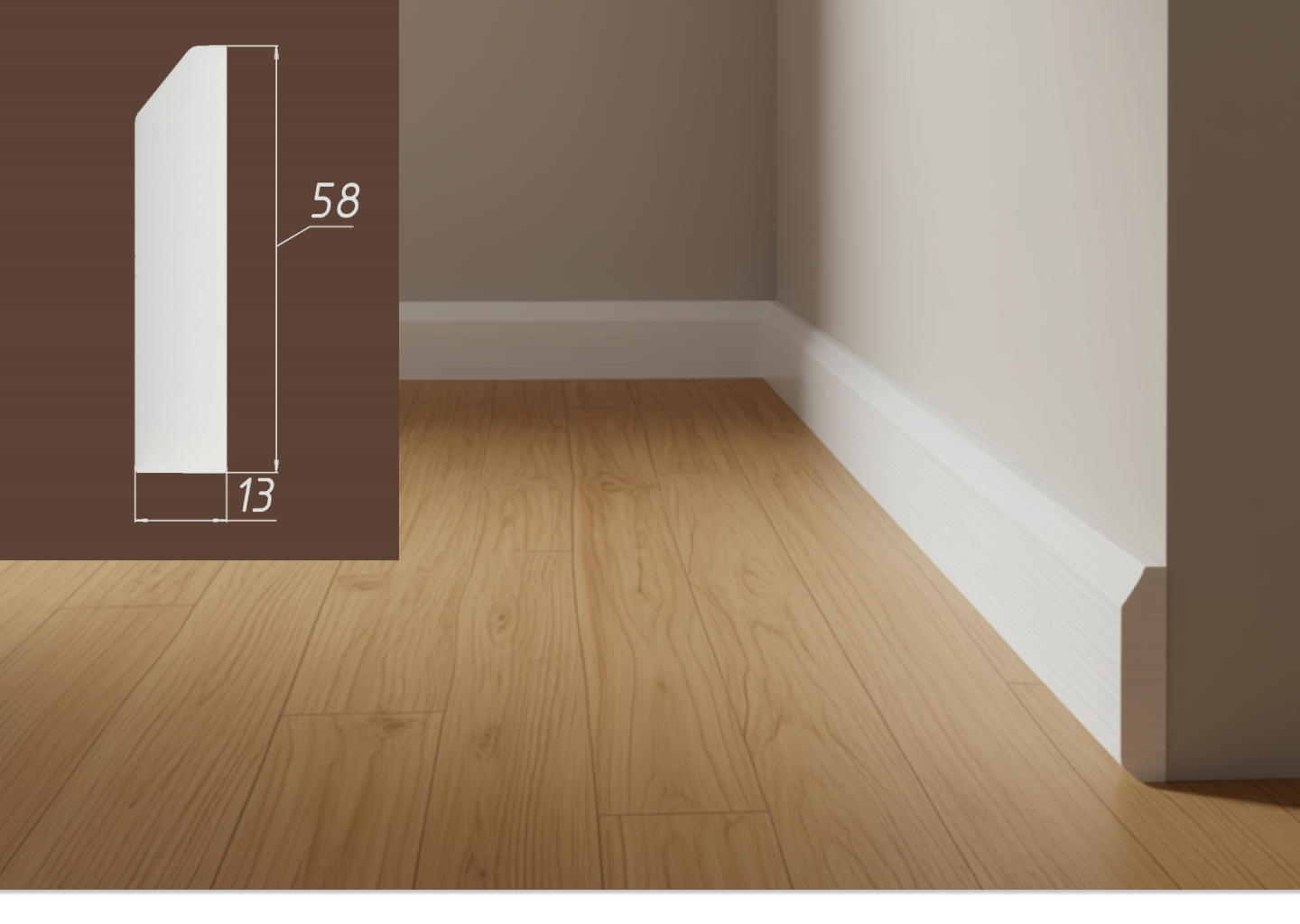 Плинтус напольный, из дюрополимера, водостойкий, ударопрочный, под покраску, производство Россия 58*13*2000 мм/5 шт
