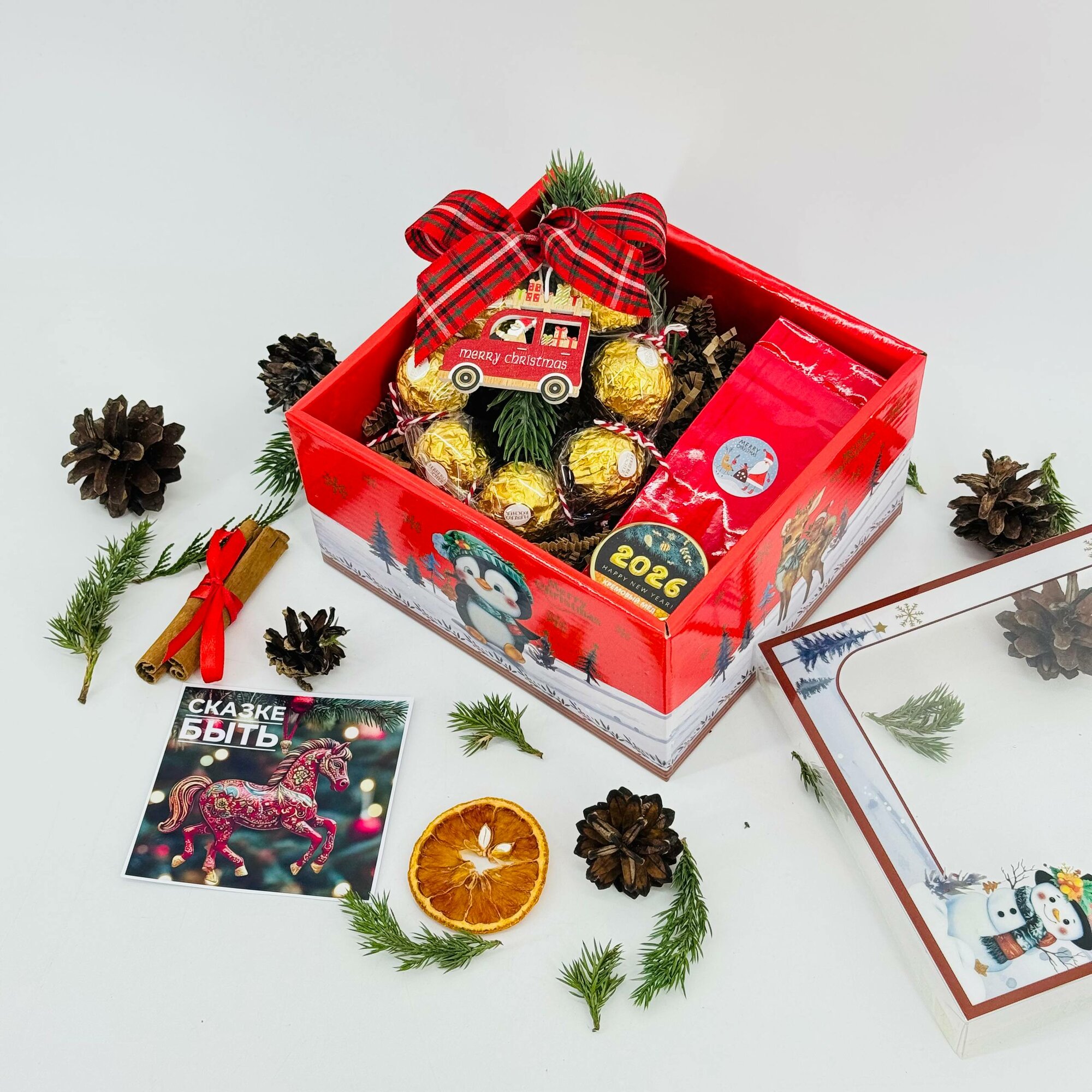 Сладкий подарочный набор на Новый год. Элитный чай и конфеты Ферреро Роше