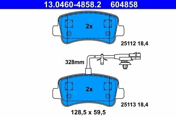 Колодки тормозные ATE 13-0460-4858-2, задние, Nissan NV400 11, Movano B 10, Renault Master III 10