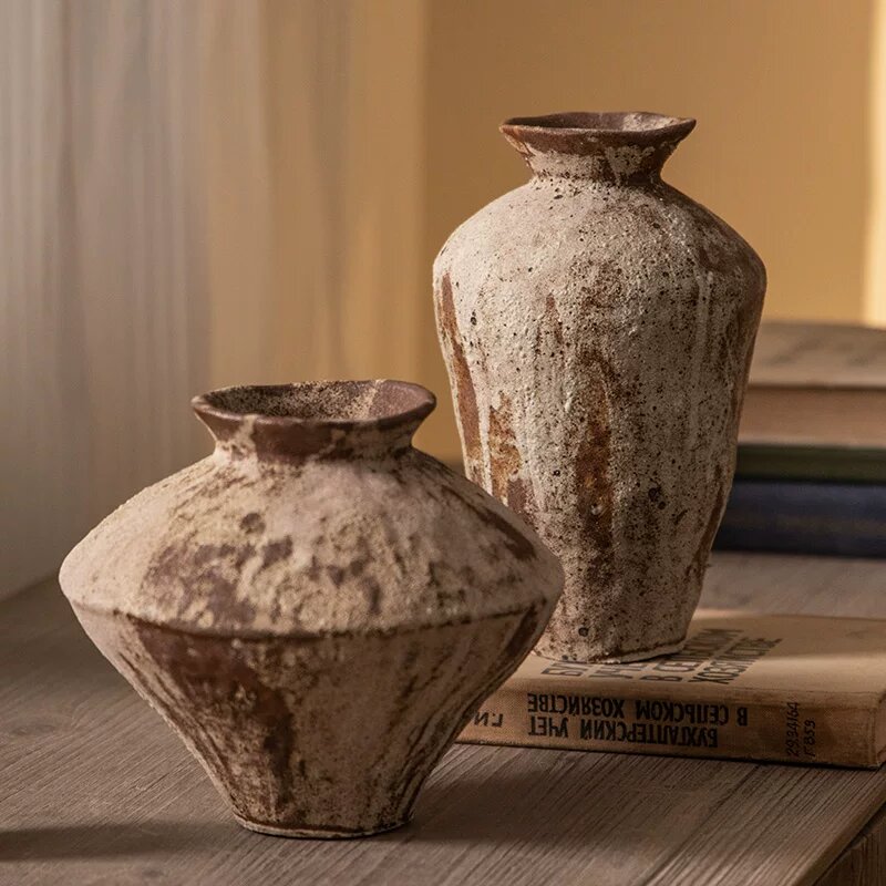 Керамическая ваза в стиле ваби-саби для сухоцветов и гидропоники, двойного назначения, деревенская керамическая ваза