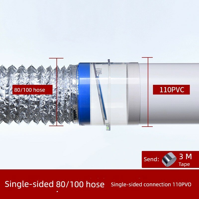 Вентиляционный клапан для ванной комнаты с соединением 110 мм ПВХ с одной стороны и 80/100 мм гибким шлангом с другой