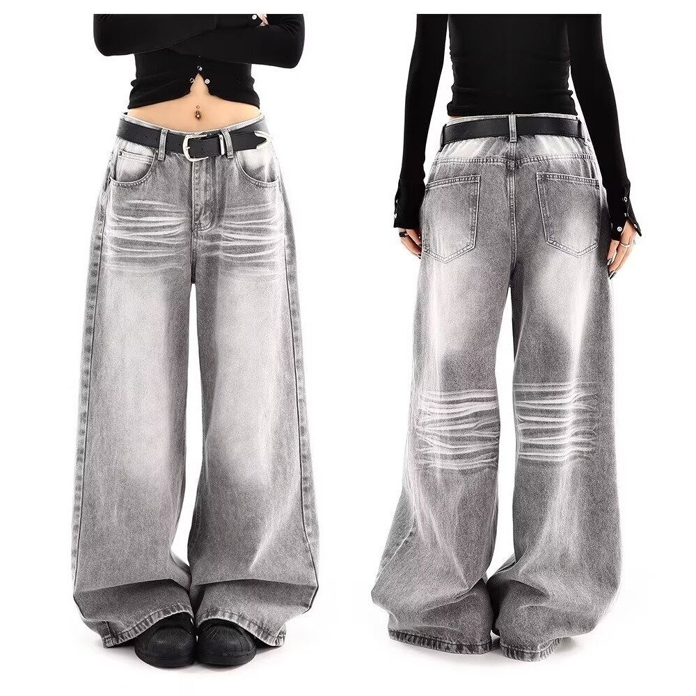 JYL Джинсы Женские Карго Винтажные Большие Карманы Стильные Деним, Размер_L