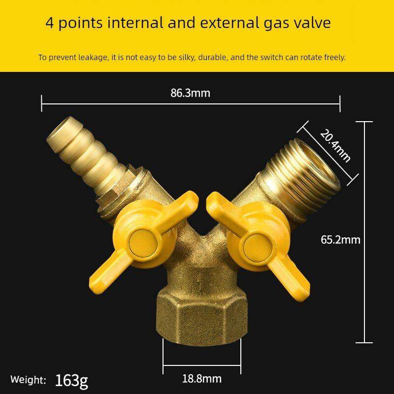Газовый кран бытовой, утолщенный, трехходовой, 1/2 дюйма, латунный, для природного газа, прочный шаровой кран