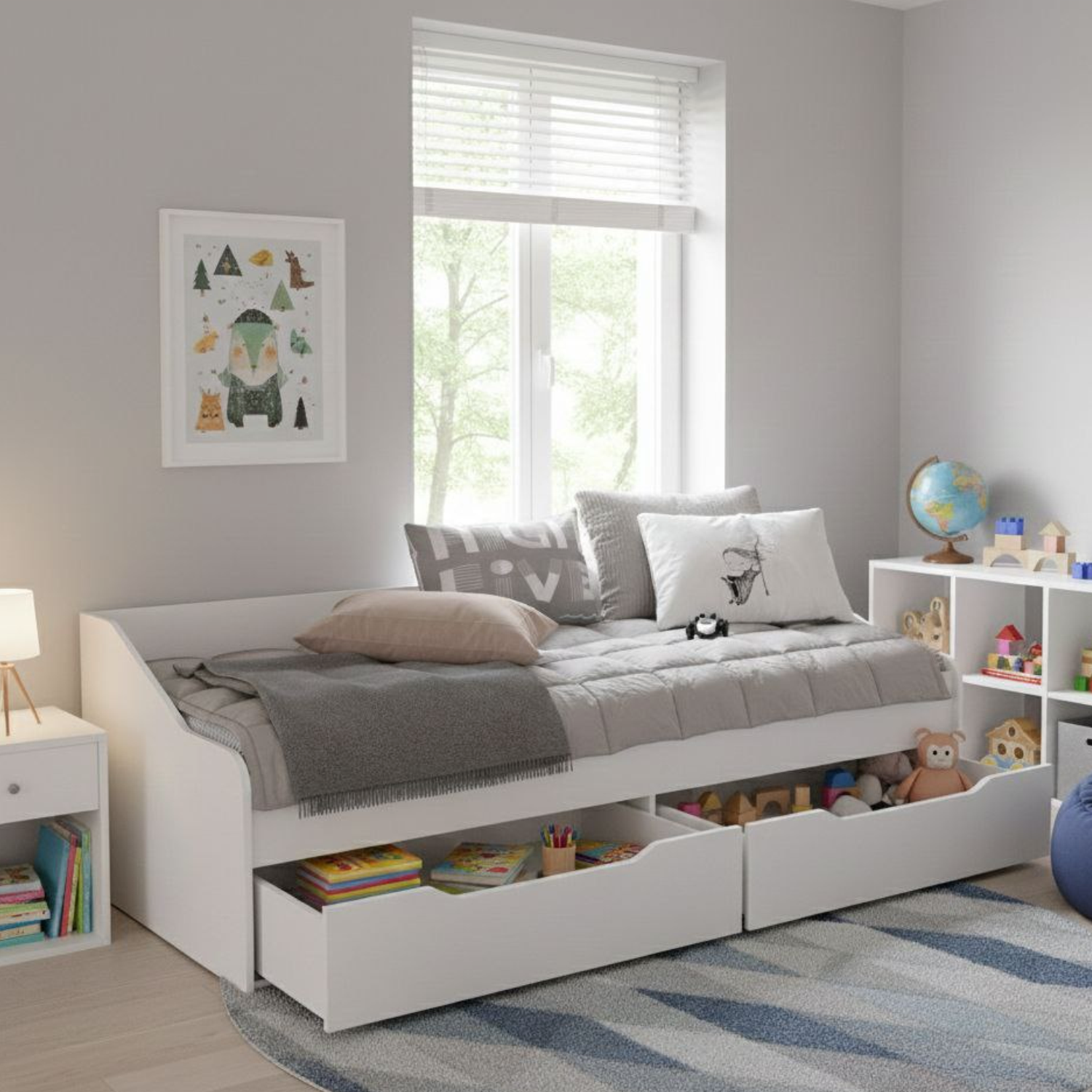 Кровать-диван с ящиками Норд сп. м. 90х200 см, Белый гладкий