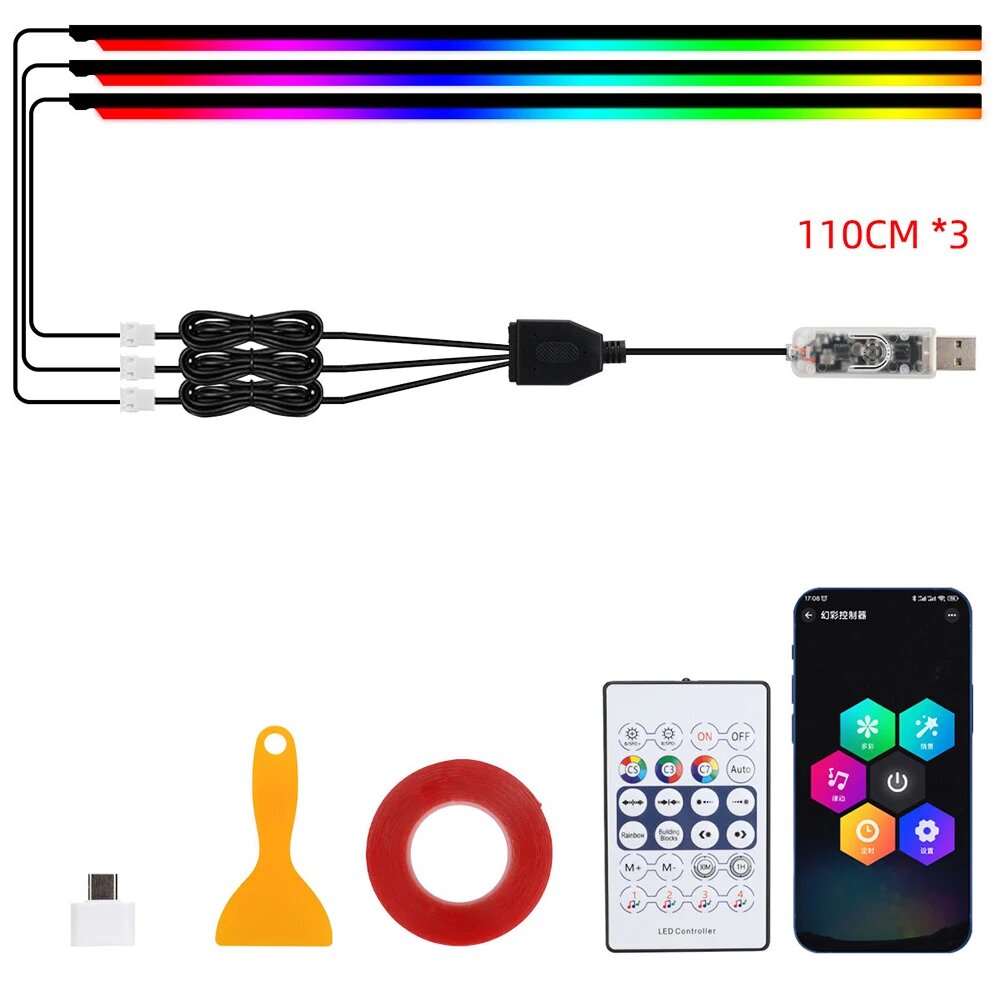 Автомобильный светодиодный RGB подсветка 68 цветов 110 см 3in1 Symphony 110cm