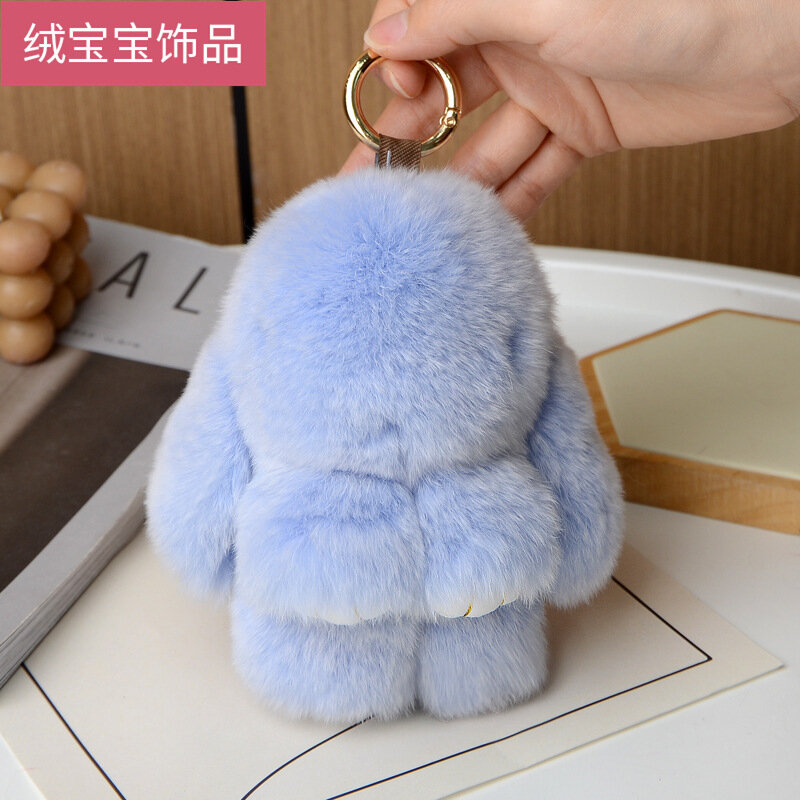 Подвеска из меха кролика Рекс, маленький зайчик, притворяющийся мертвым, ленивый кролик, милый очаровательный кролик, рюкзак, подвеска из настоящего меха, плюшевый кролик