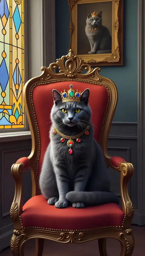 Алмазная Картина "Кошки: Серый Британский Кот С Короной" 5D Круглый Бриллиант 40x50См.