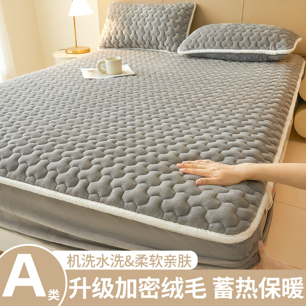 Зимний утолщенный комплект постельного белья из молочного бархата с стеганой простыней, защитник матраса из кораллового флиса, односпальный складной чехол для кровати