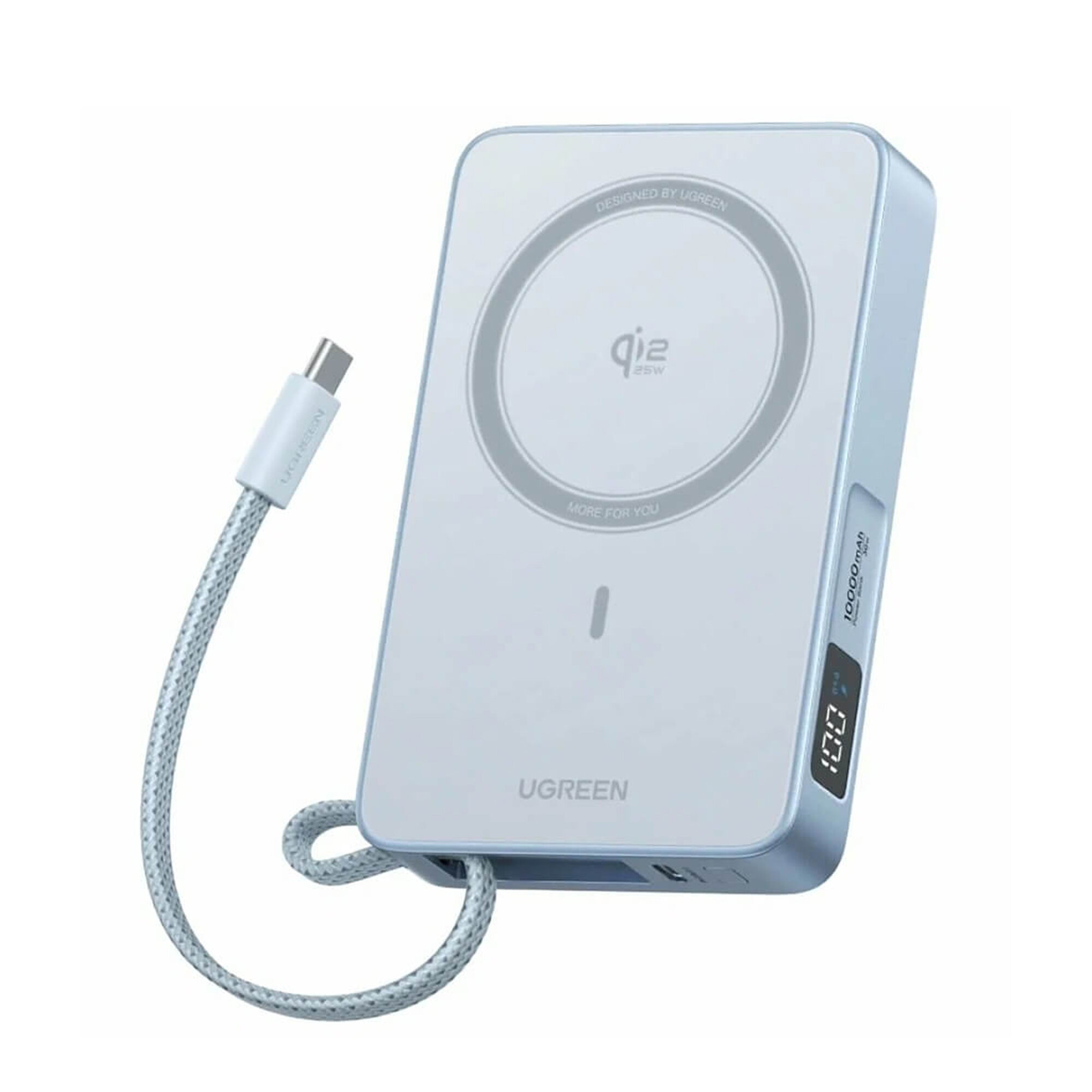 Внешний аккумулятор Ugreen PB773 MagFlow 25W c кабелем usb-c, голубой, серебристый